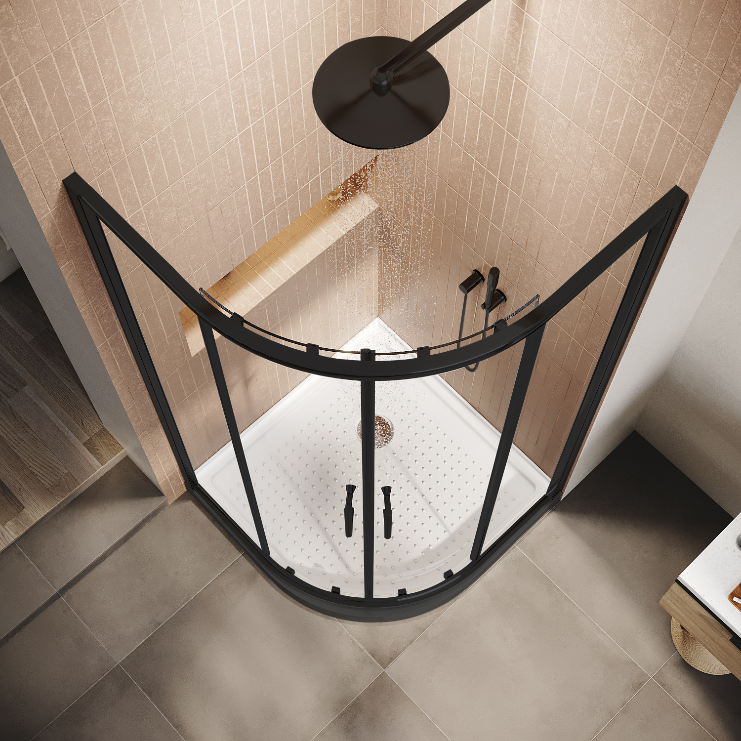 SUNNY Neo-Round Corner Sliding Shower Door Shower Enclosure Tempered ...